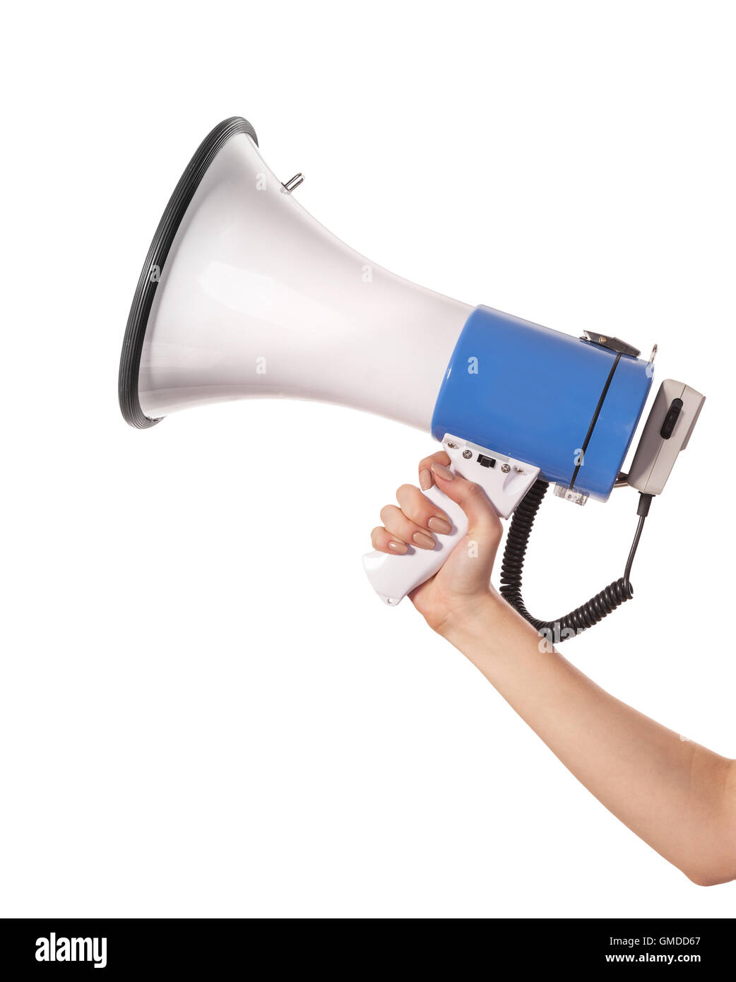 A woman is holding a loudspeaker Stock Photo - Alamy