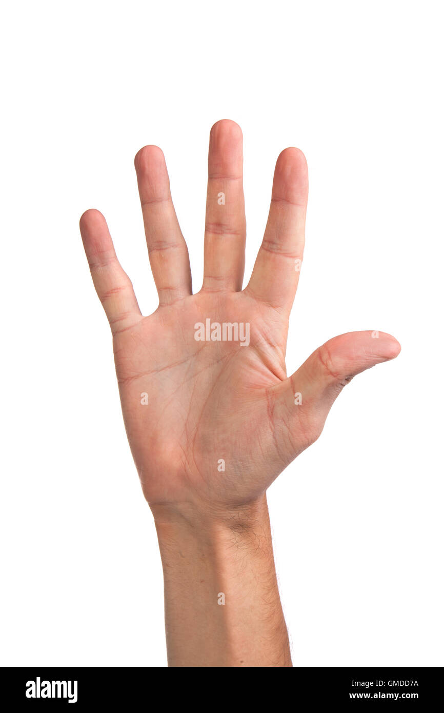 Hand gesture number five closeup isolated on white Stock Photo - Alamy