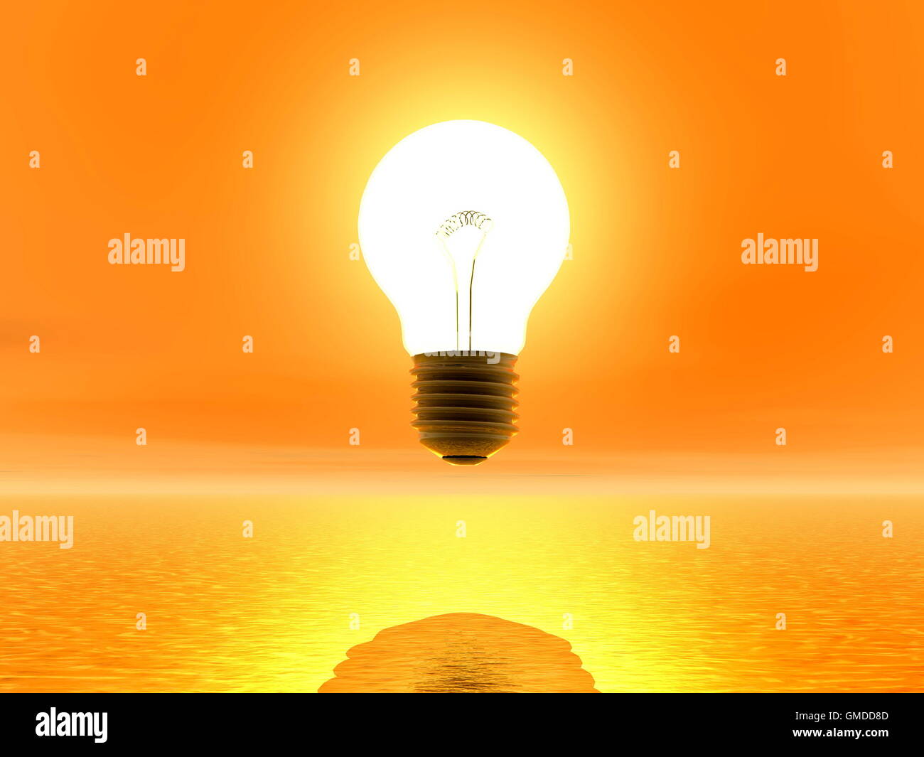 Light bulb sunset - 3D render Stock Photo - Alamy