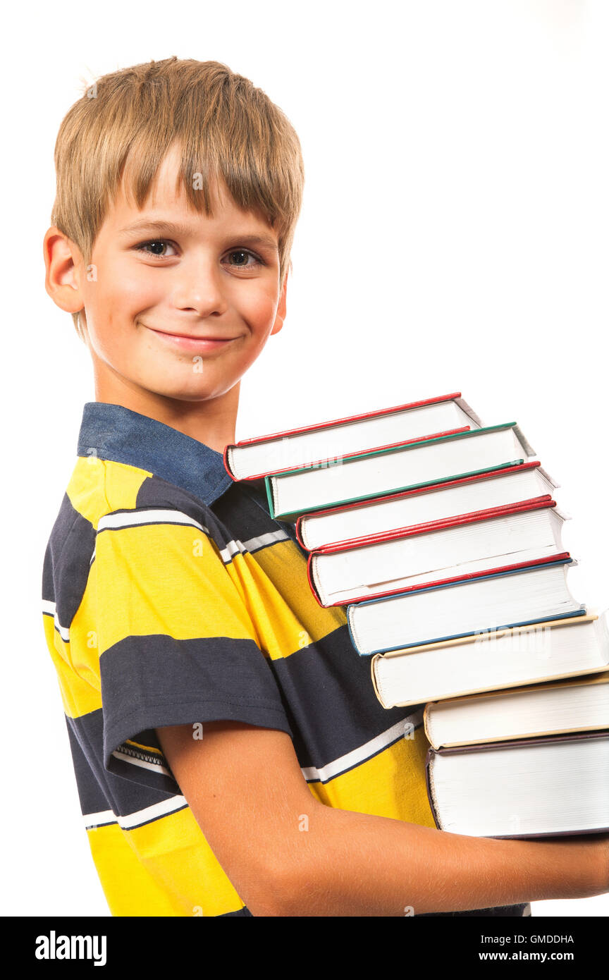 School boy is holding books Stock Photo - Alamy