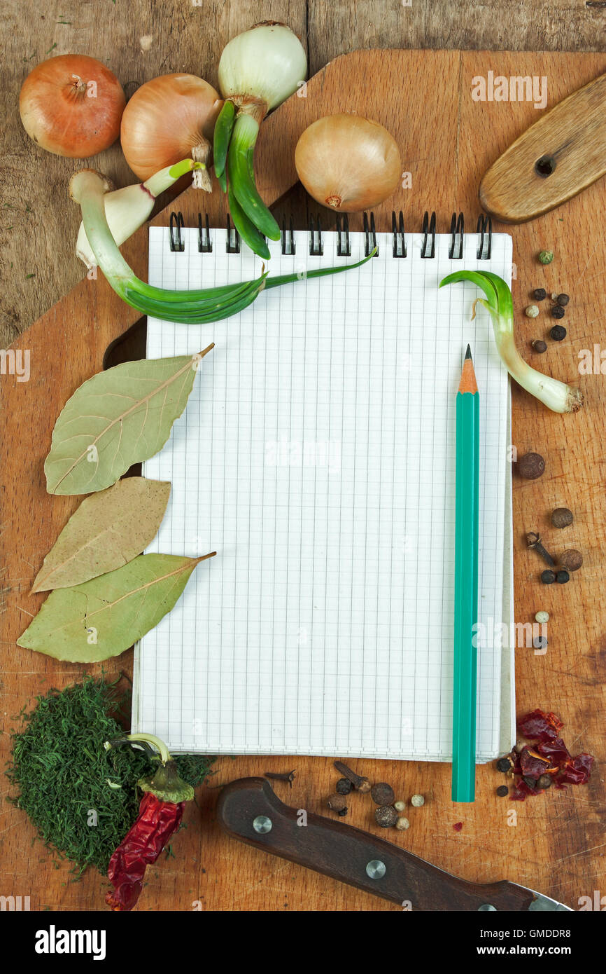 notebook to write recipes with spices Stock Photo - Alamy