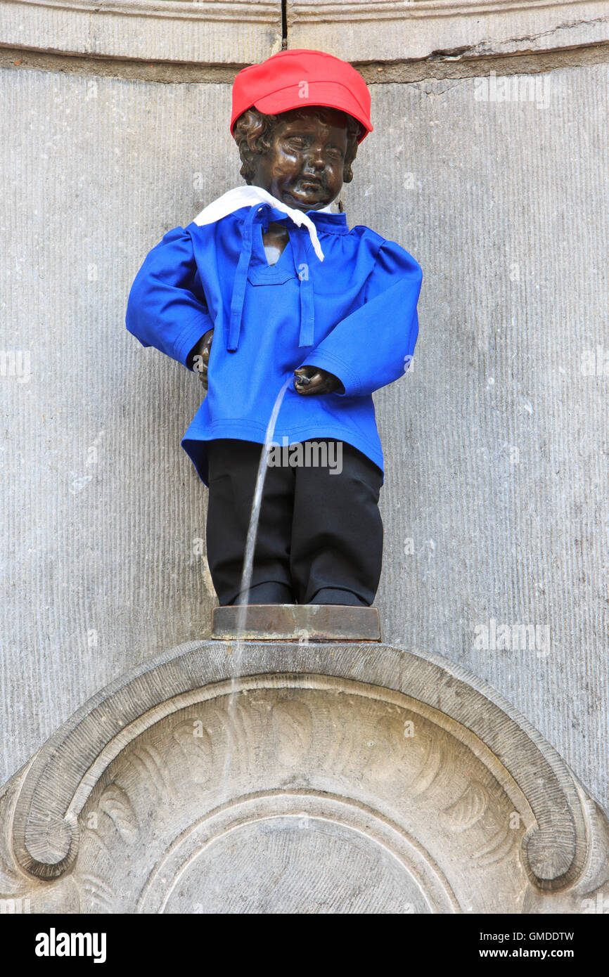 Manneken Pis dressed in the national costume of Luxembourg in Brussels ...