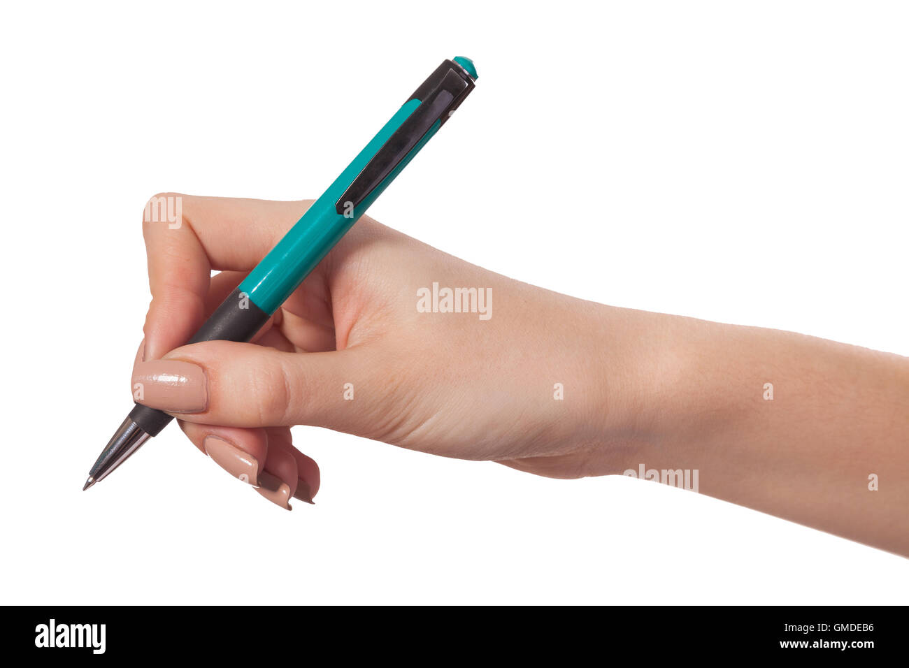 Hand hold a pen writing on the white Stock Photo - Alamy
