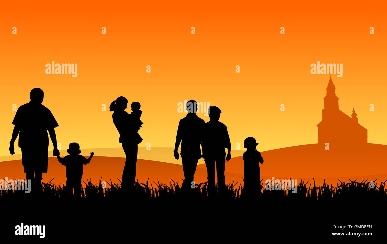 young people with children going to church Stock Photo - Alamy