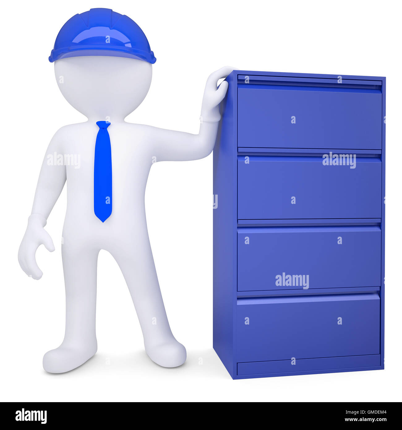3d man in a hard hat next to a metal cabinet Stock Photo - Alamy