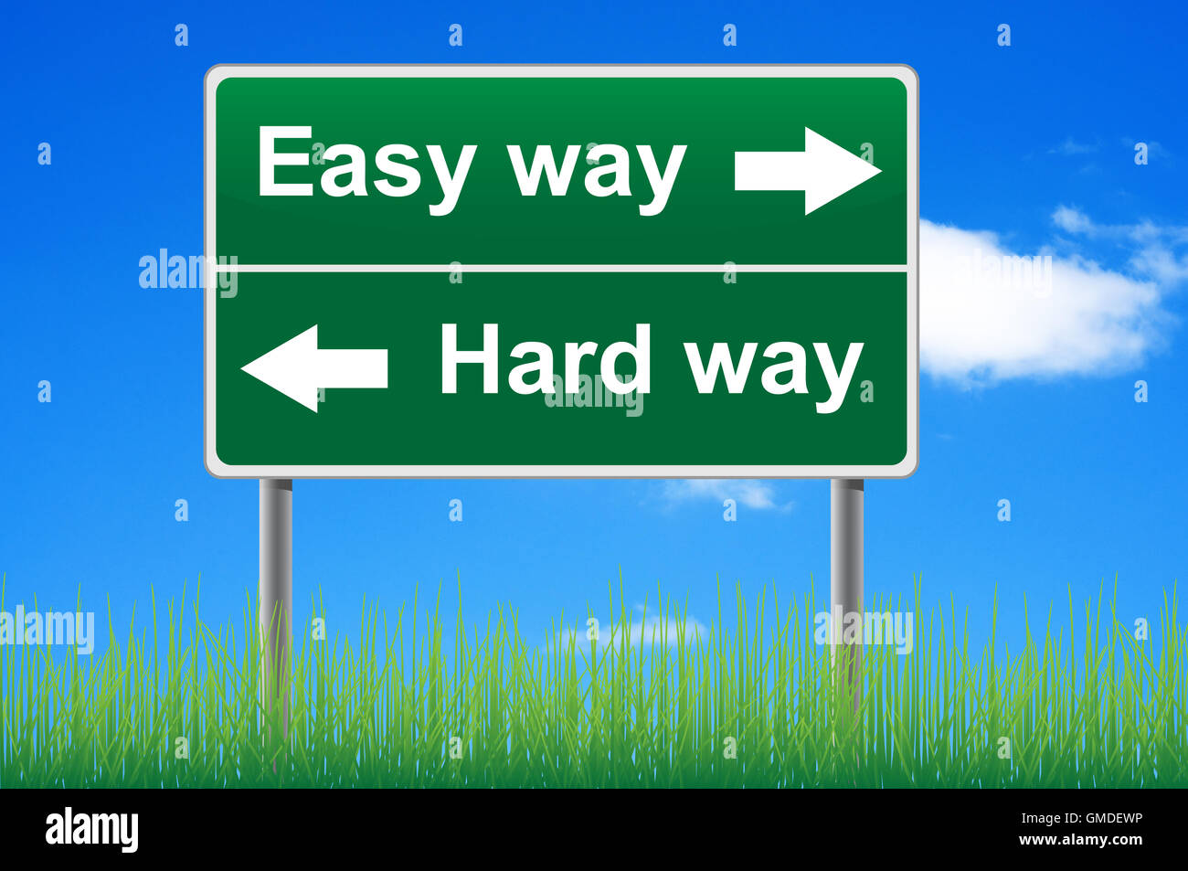 Easy way, hard way. Concept road sign on sky background Stock Photo - Alamy