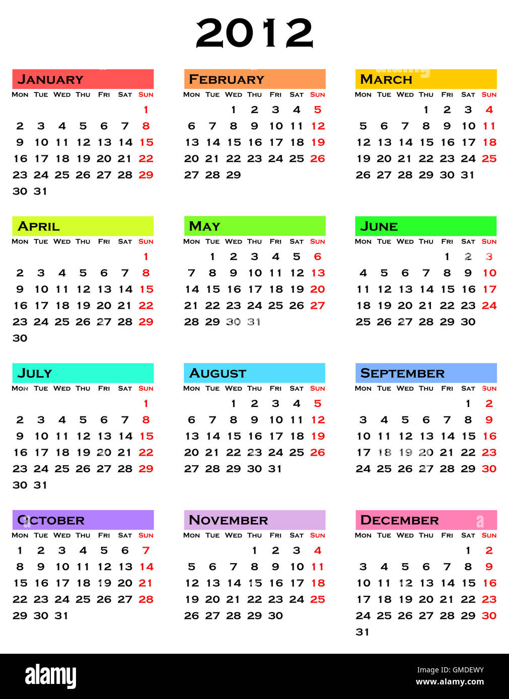 colorful calendar for 2012 year Stock Photo - Alamy