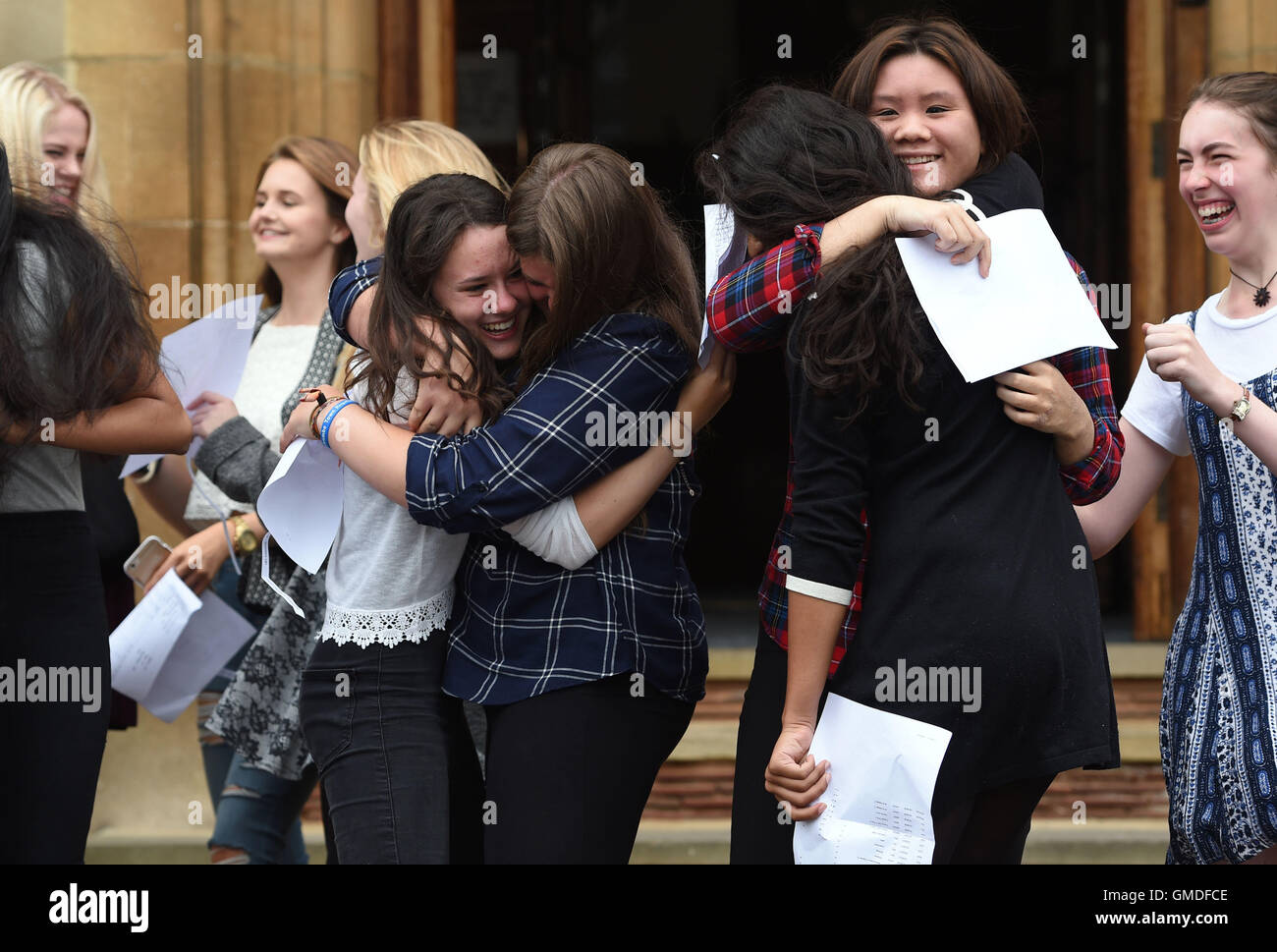 Pupils celebrate their GCSE results at King Edward VI High School for ...
