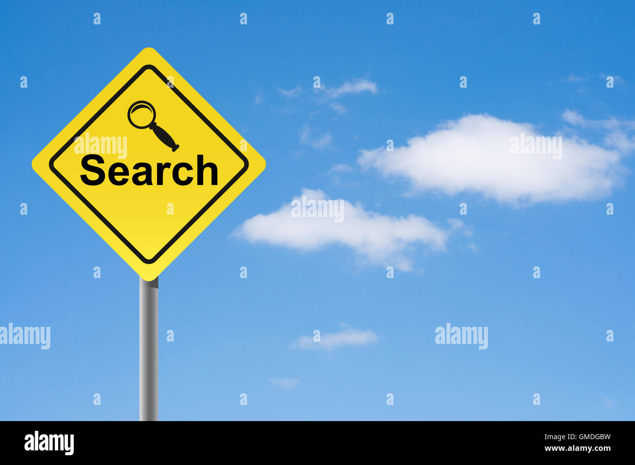 Sign search magnifier sky background Stock Photo - Alamy