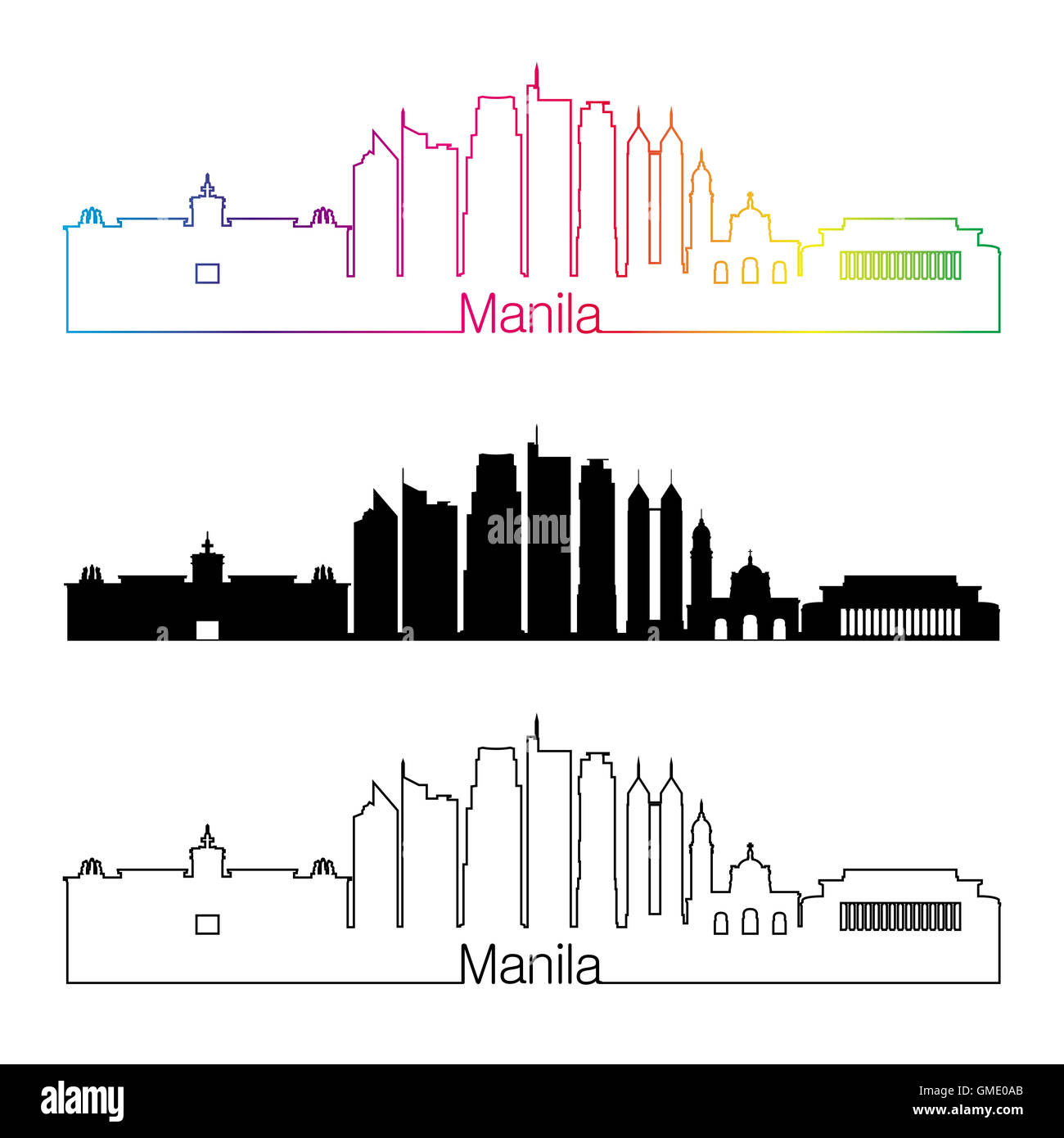 Manila skyline linear style with rainbow in editable vector file Stock ...