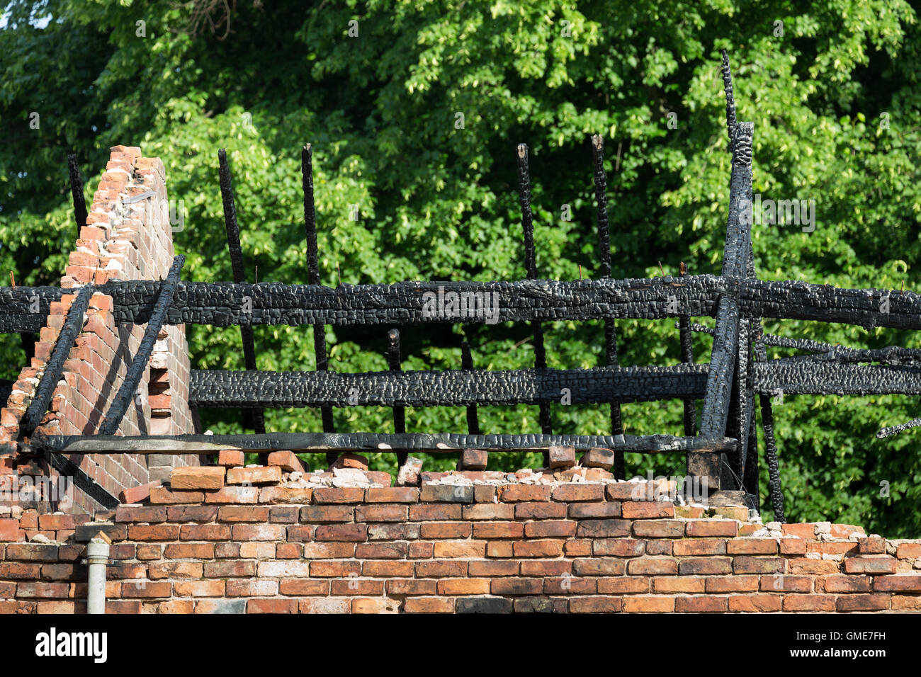 Fire damage to old farm building. England UK Stock Photo - Alamy