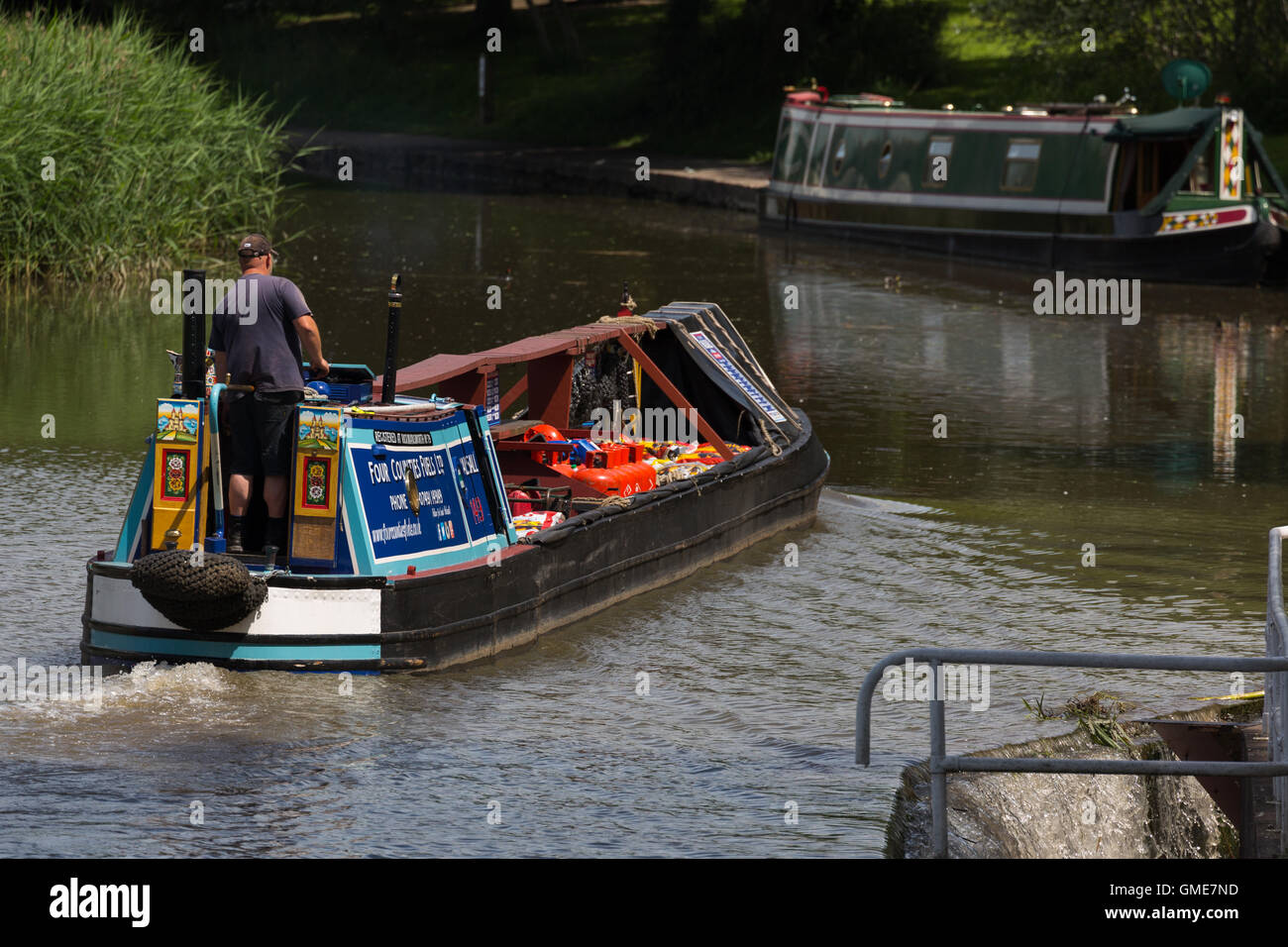 Barge emerging from Anderton Boat Lift River Weaver Navigation carrying ...