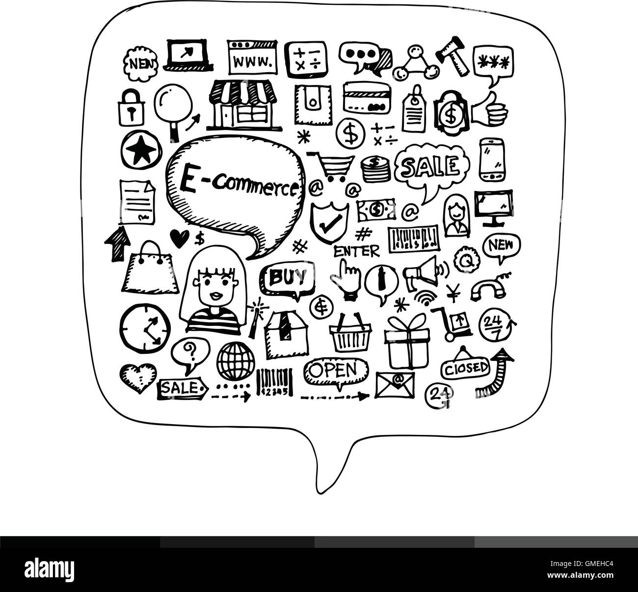 Freehand drawing E-commerce shopping Illustration design Stock Vector ...