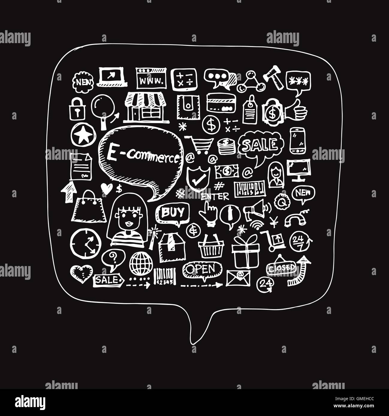 Freehand drawing E-commerce shopping Illustration design Stock Vector ...