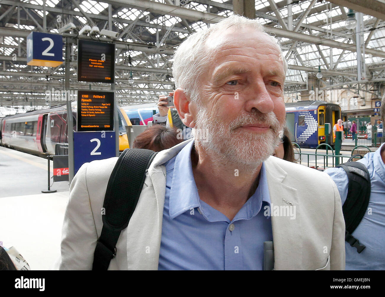 Labour leader Jeremy Corbyn arrives at Glasgow's Central Station, after ...