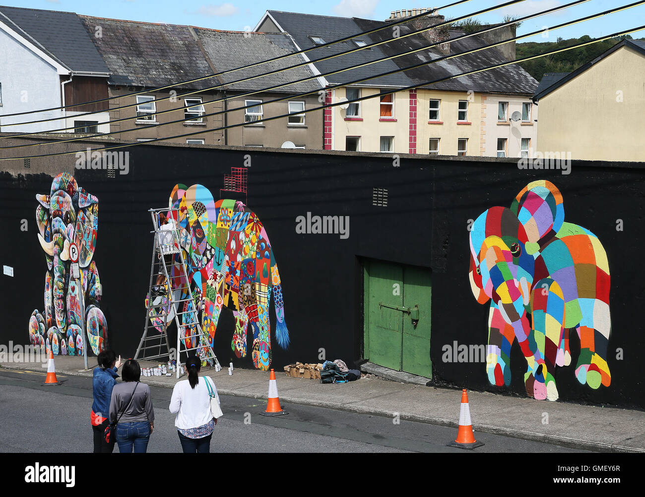 UK artist Louis Masai works on a mural highlighting endangered species ...