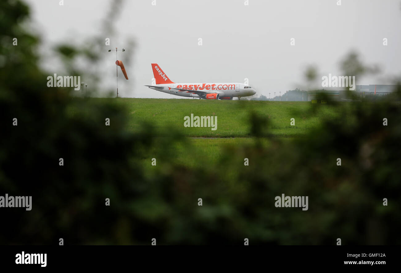 An Easyjet plane as it takes off from Liverpool John Lennon Airport ...