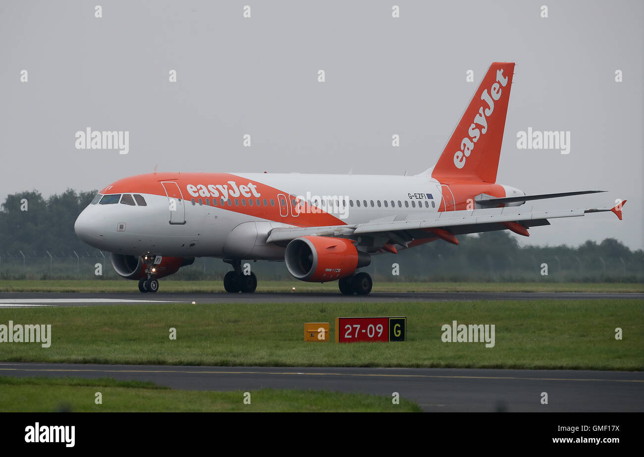 An Easyjet plane as it takes off from Liverpool John Lennon Airport ...