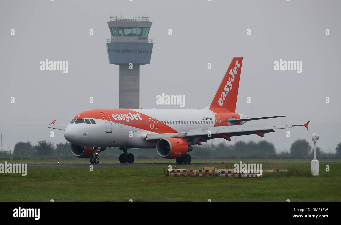 An Easyjet plane as it takes off from Liverpool John Lennon Airport ...