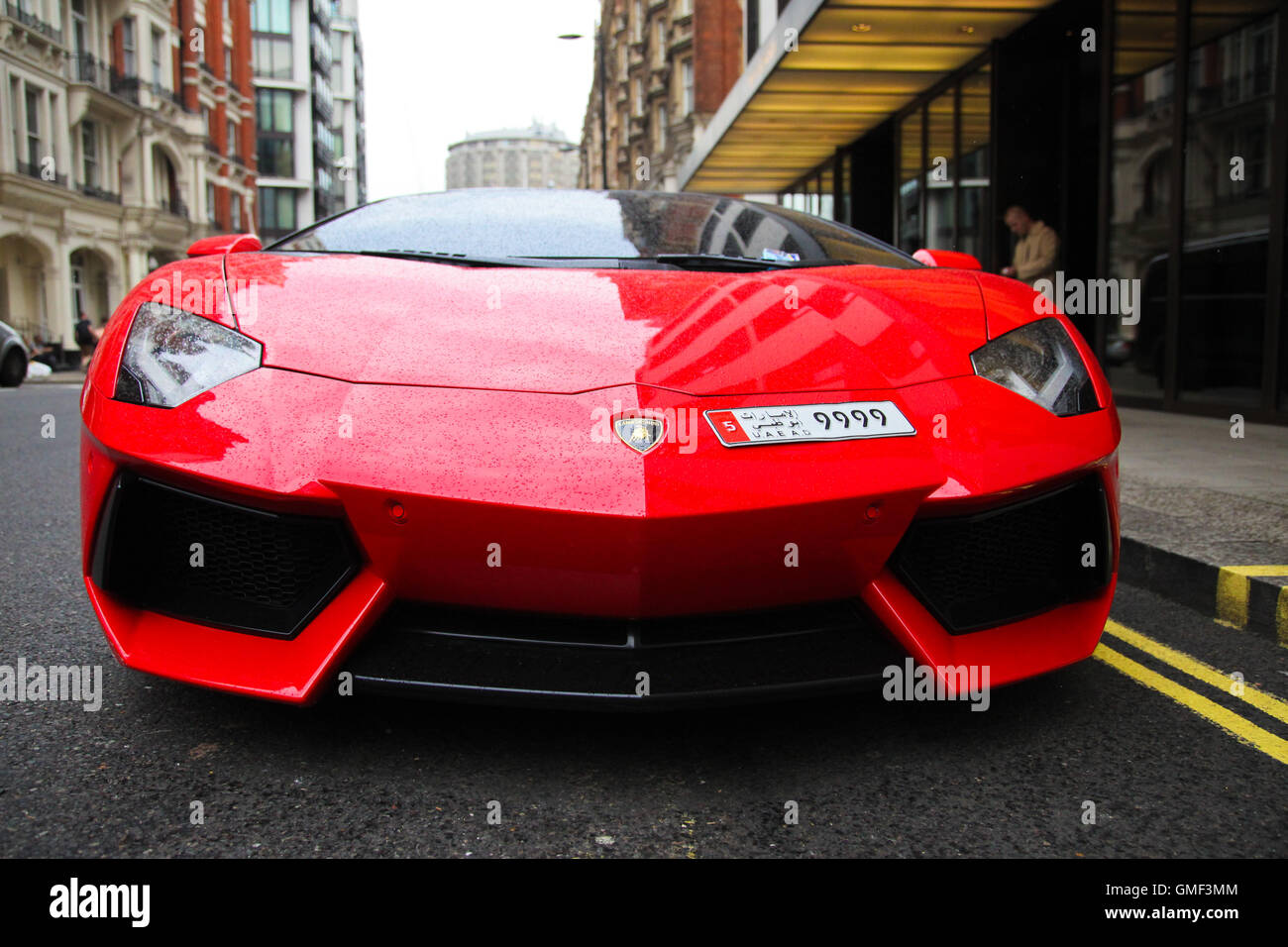 Knightsbridge, London, UK, 25 Aug 2016 - Lamborghini with UAEAD licence ...