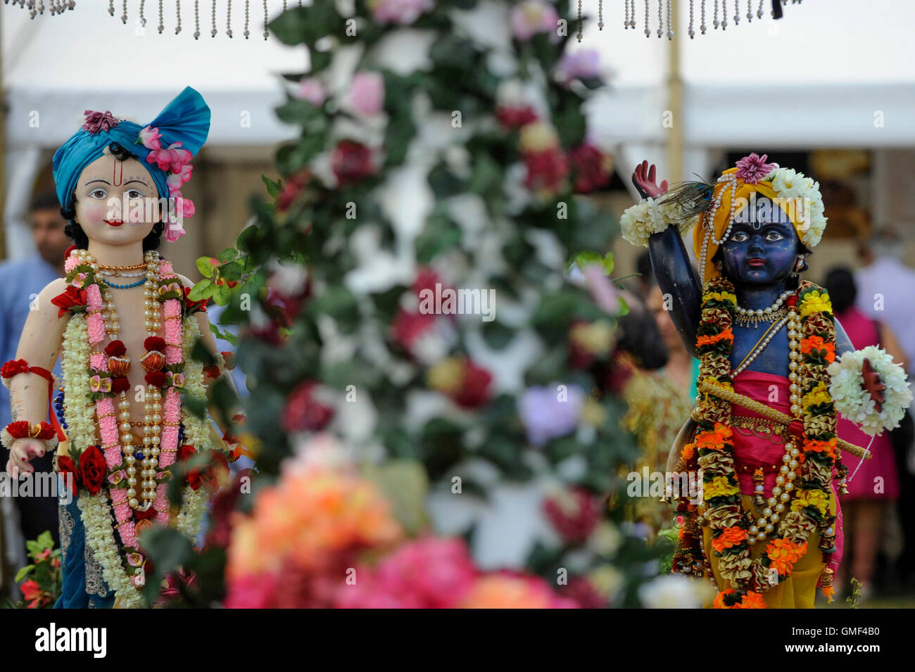 London, UK. 25 August 2016. An image of Krishna and his consort, Radha ...