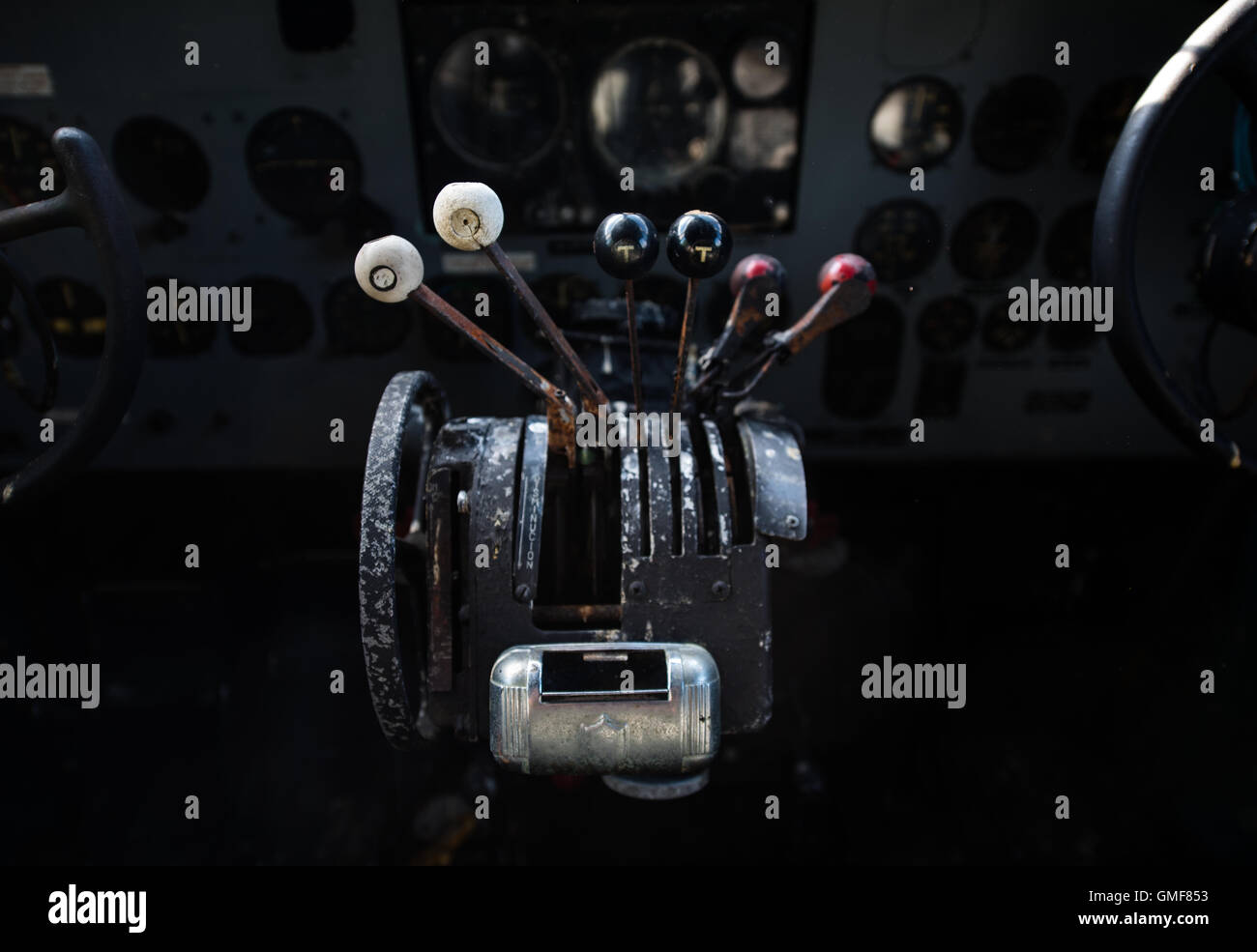 Controls of the DC-3 Skytrain in the cockpit of the 'candy bomber' in ...