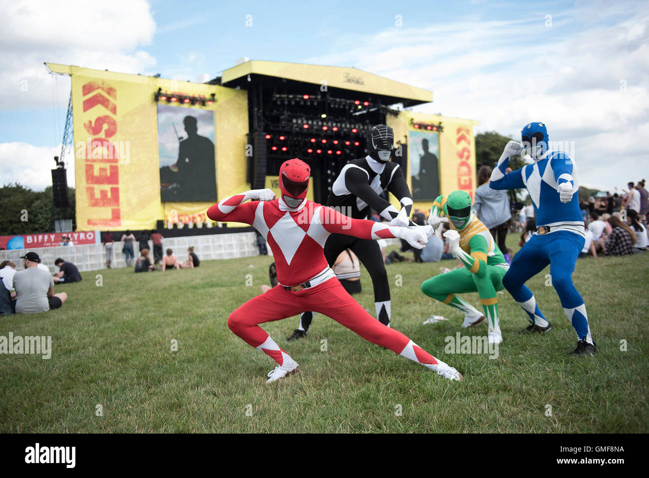 Leeds, UK. 26th August 2016. Festival goers dressed as Power Rangers ...