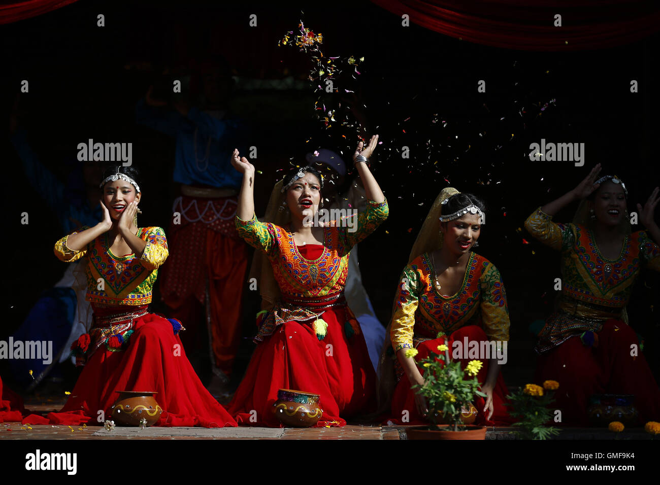 Kathmandu, Nepal. 26th Aug, 2016. Nepalese women clad in traditional ...