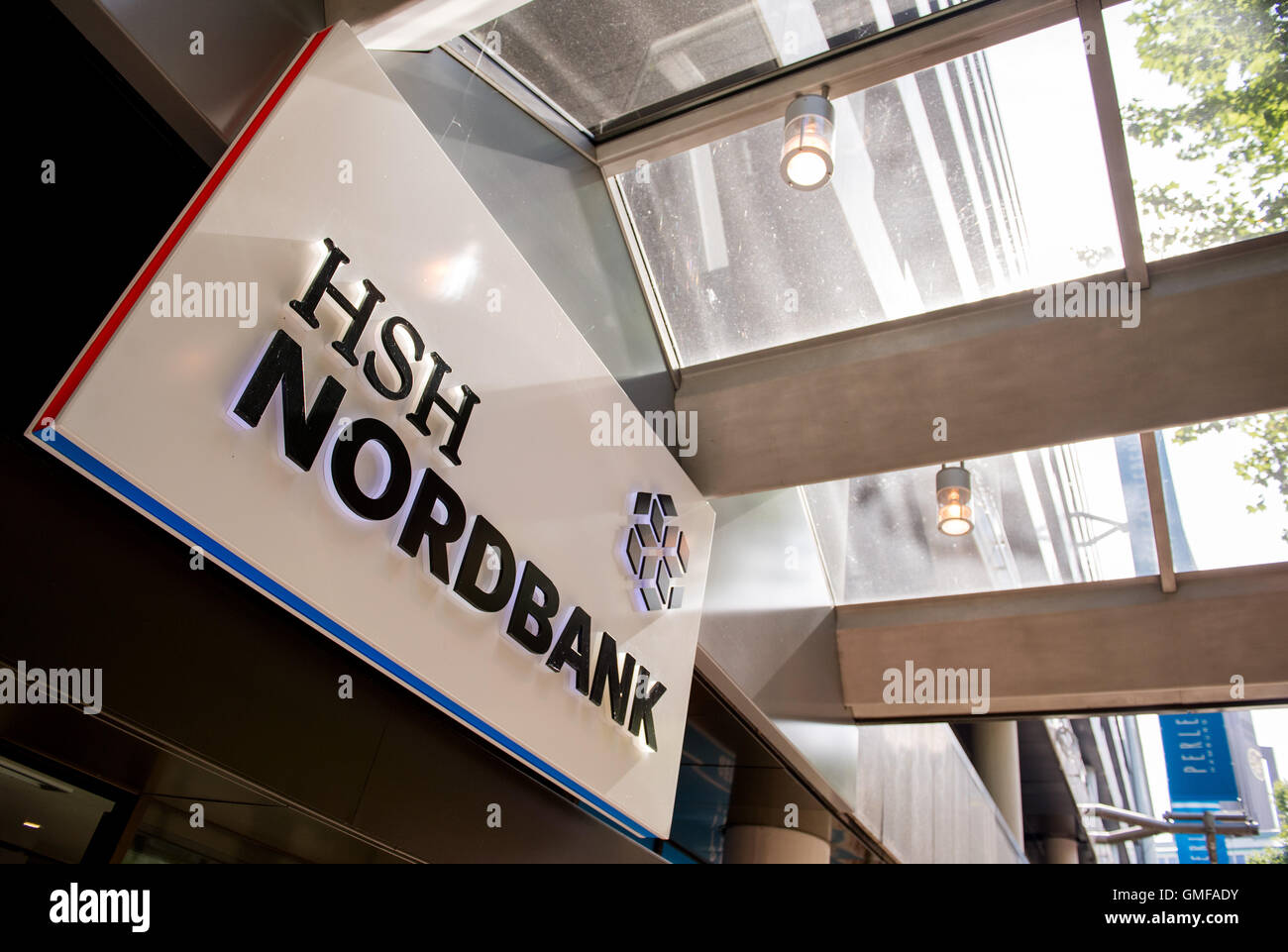 Hamburg, Germany. 26th Aug, 2016. A sign with the logo of HSH Nordbank ...