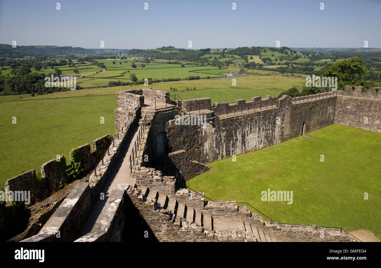 Western wall of Dinefwr castle with Dowy valley beyond Stock Photo - Alamy