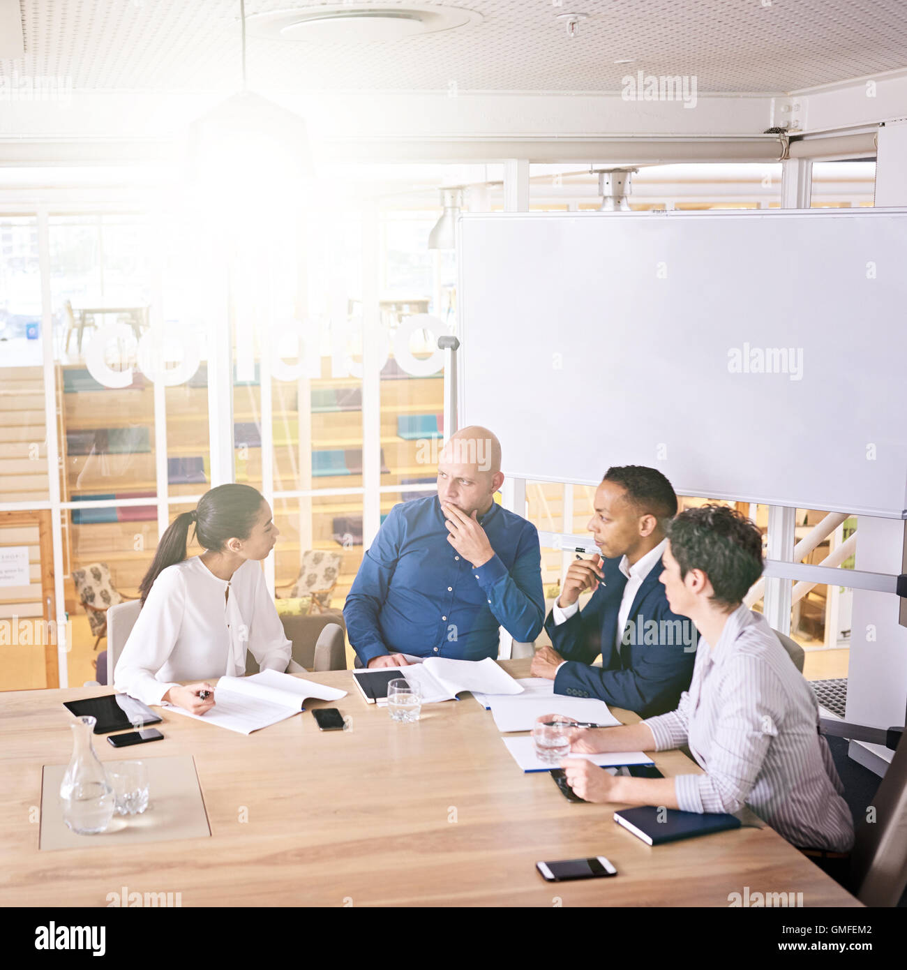 Upper management discussing stratergy at their weekly sunrise meeting ...