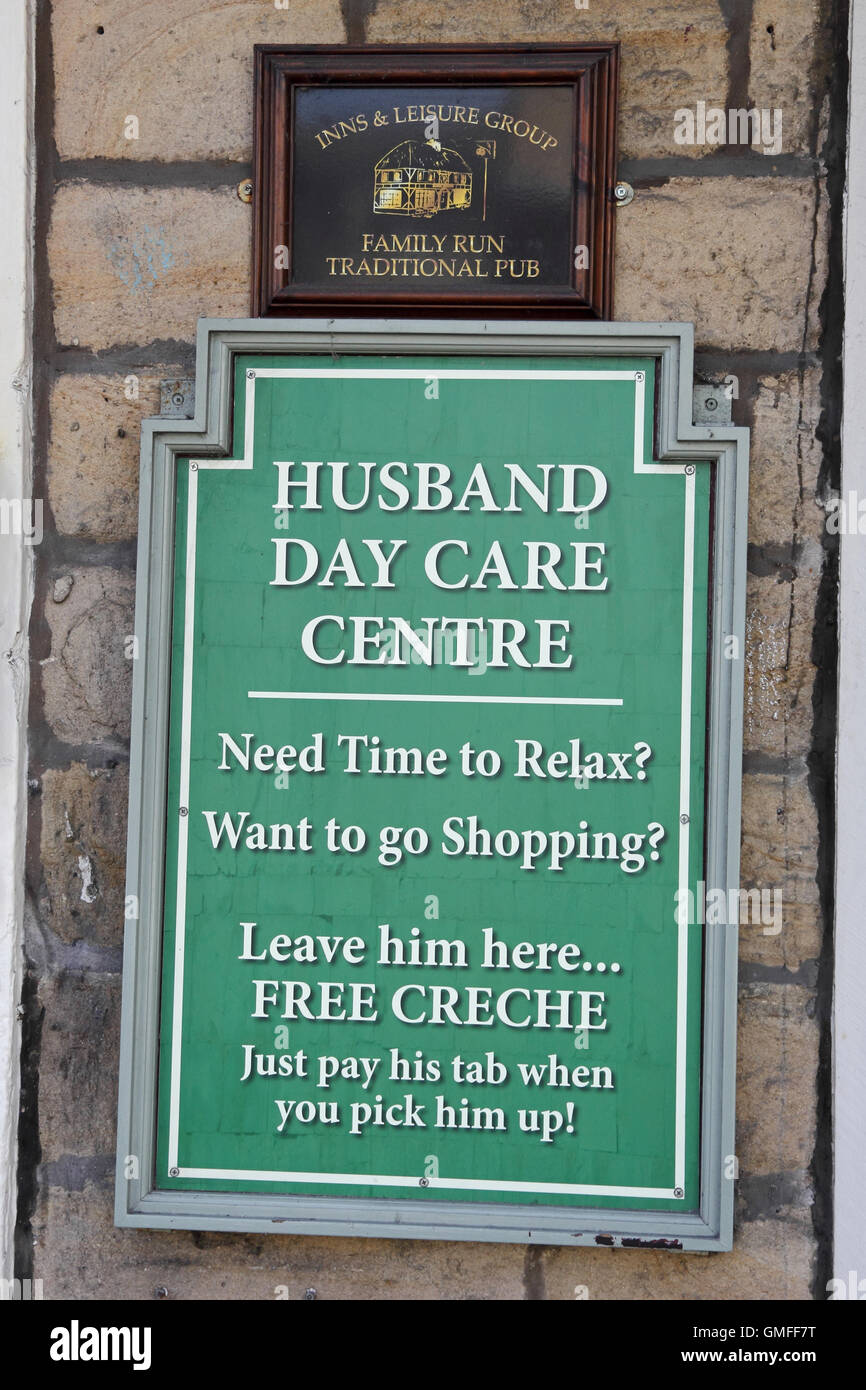 Sign husband creche outside pub hi-res stock photography and images - Alamy
