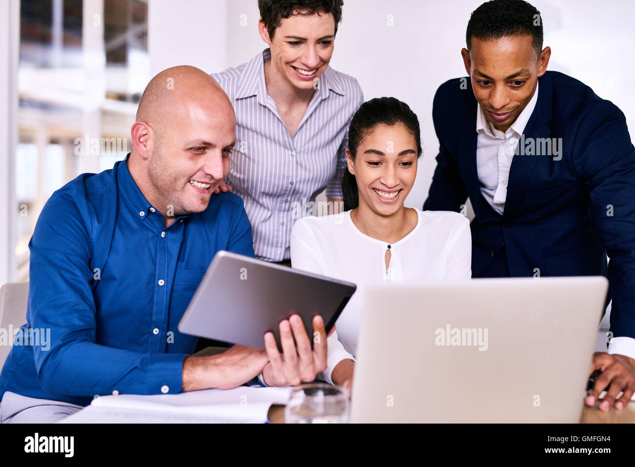 Diverse group businesspeople looking management hi-res stock ...