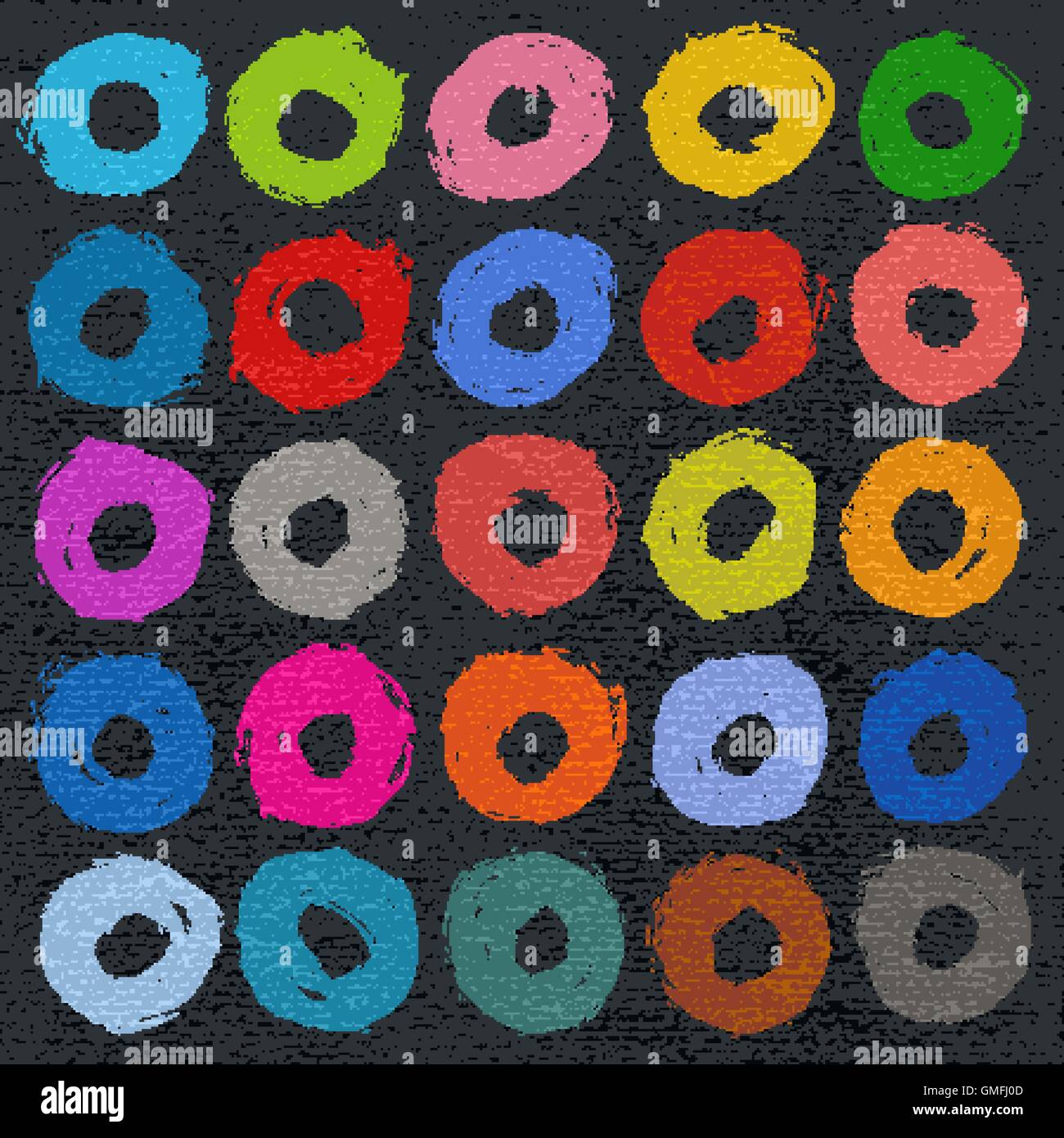 25 circle form color brush stroke. Drawing created in ink sketch ...