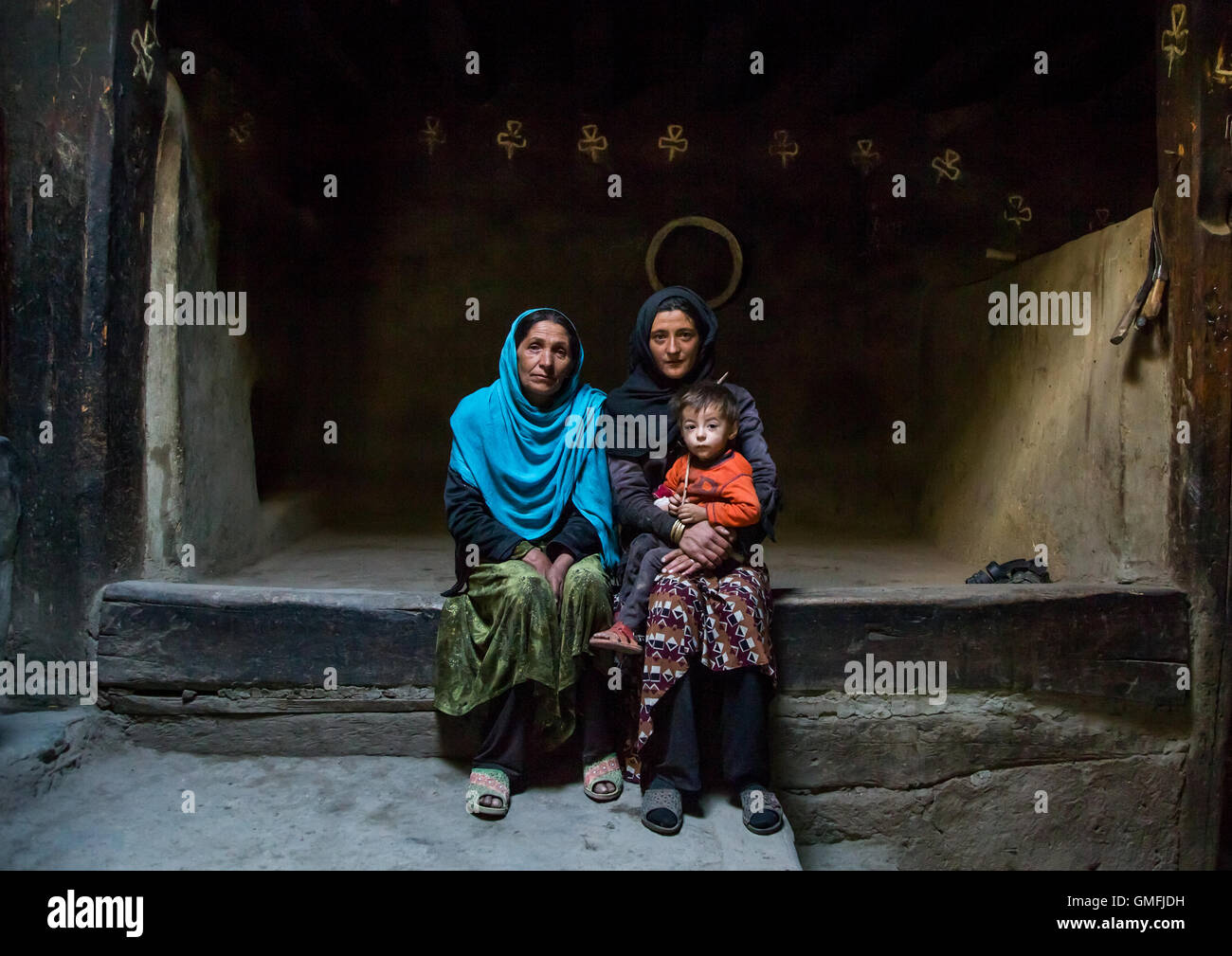 Afghan family inside their traditional pamiri house, Badakhshan ...