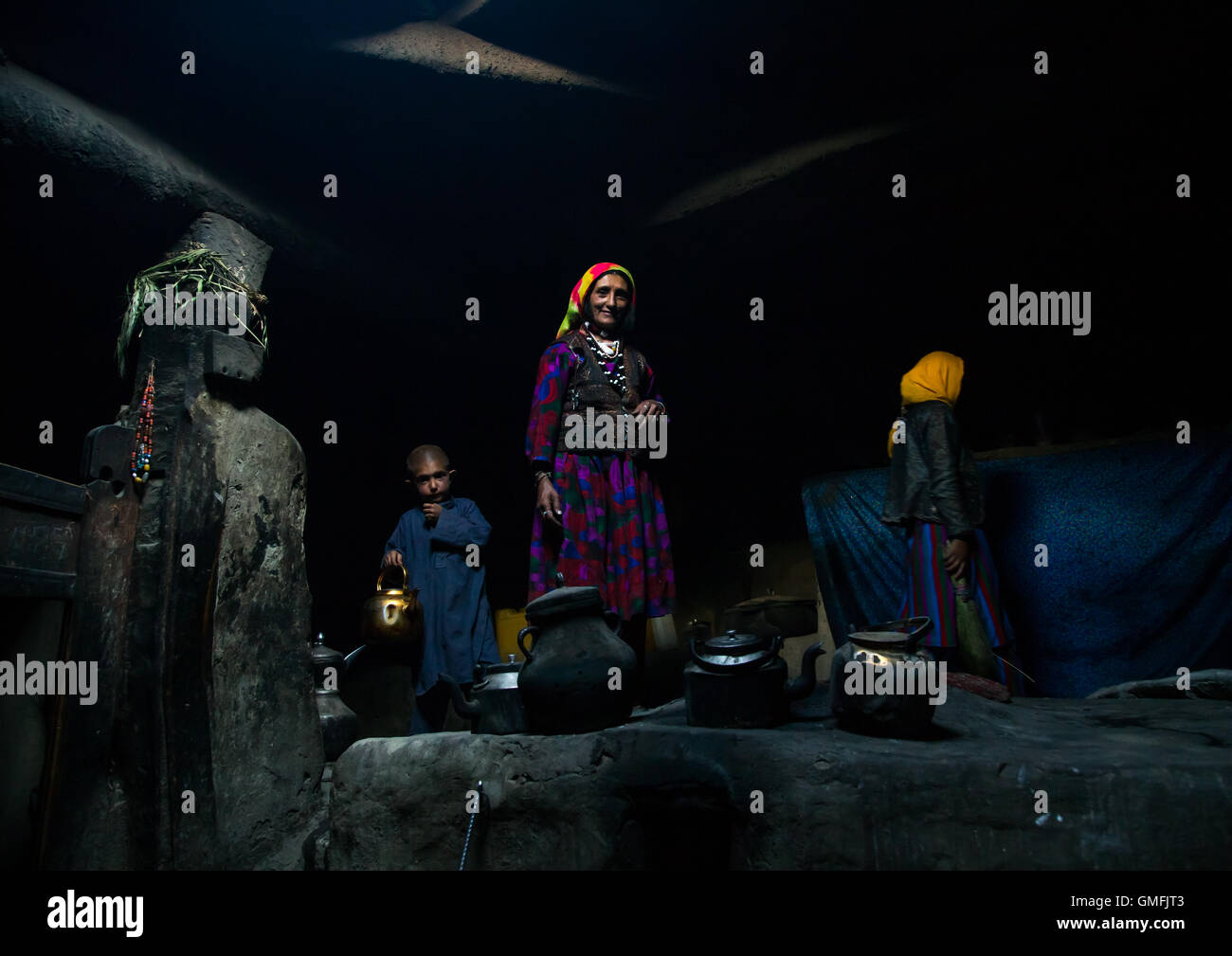Afghan family inside their traditional pamiri house, Badakhshan ...
