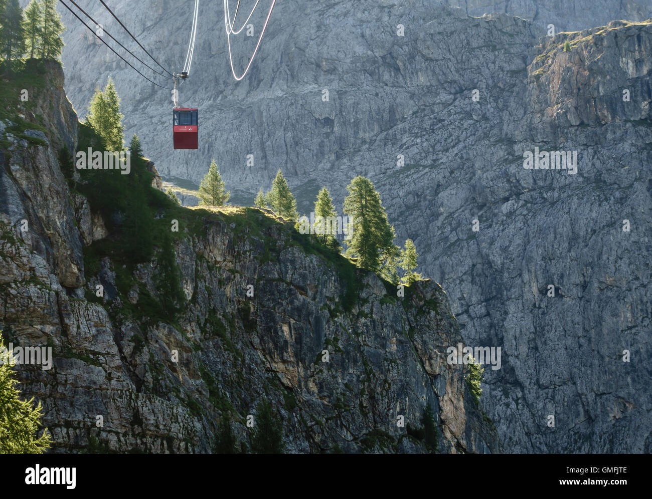 The Dolomites, Trentino, northern Italy. The cable car up to the ...