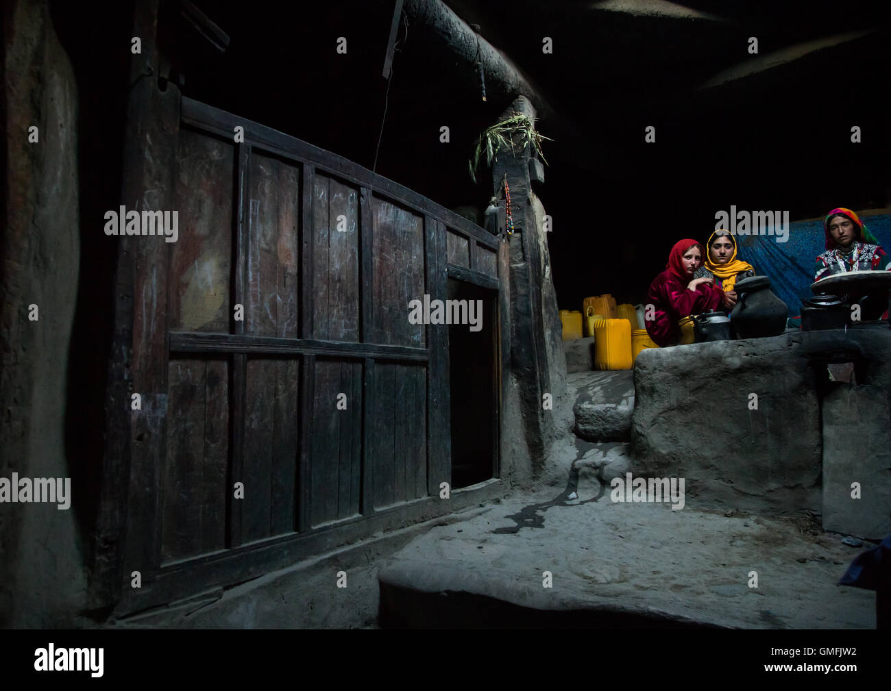 Afghan family inside their traditional pamiri house, Badakhshan ...