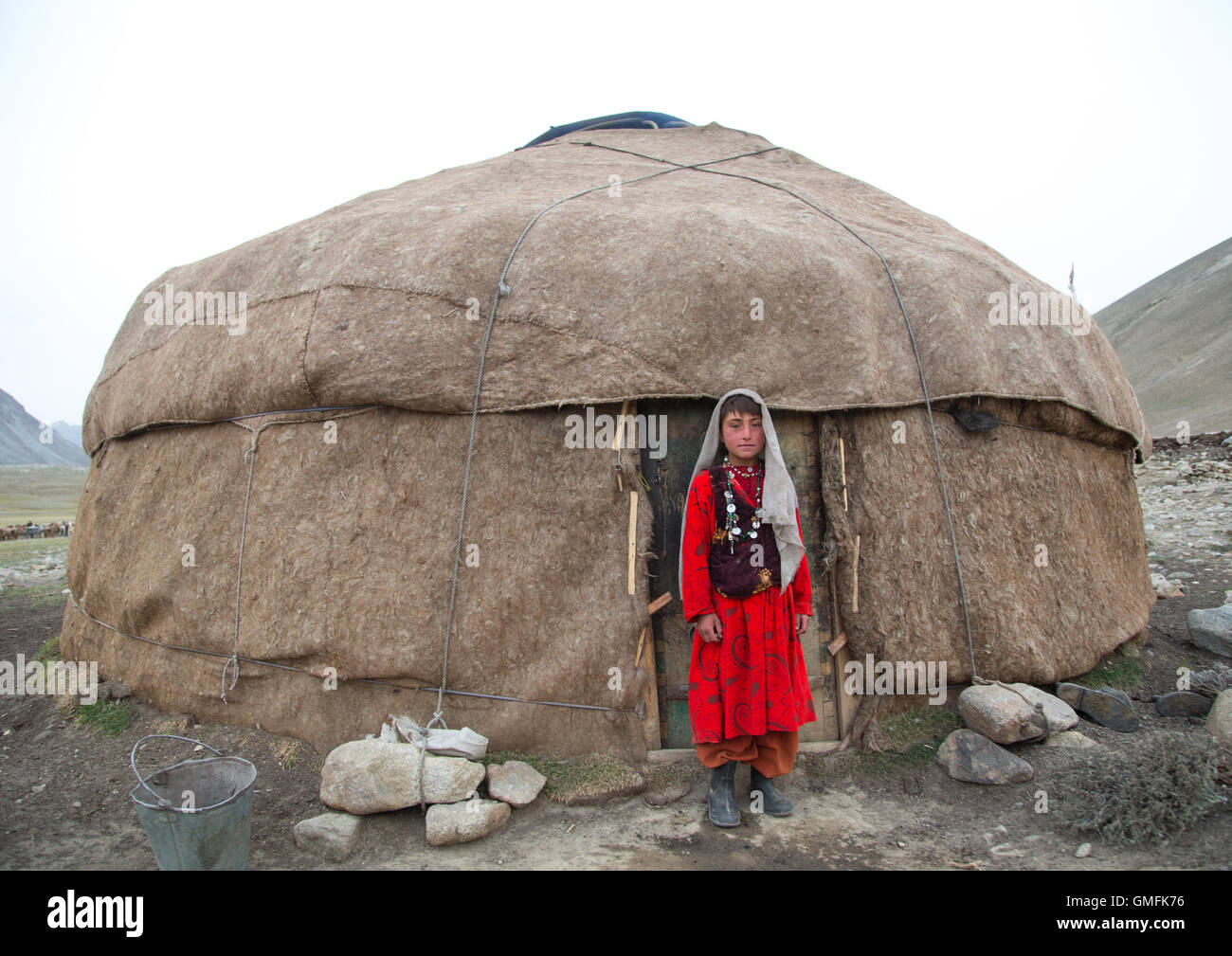 Wakhi nomad girl in front of her yurt, Big pamir, Wakhan, Afghanistan ...