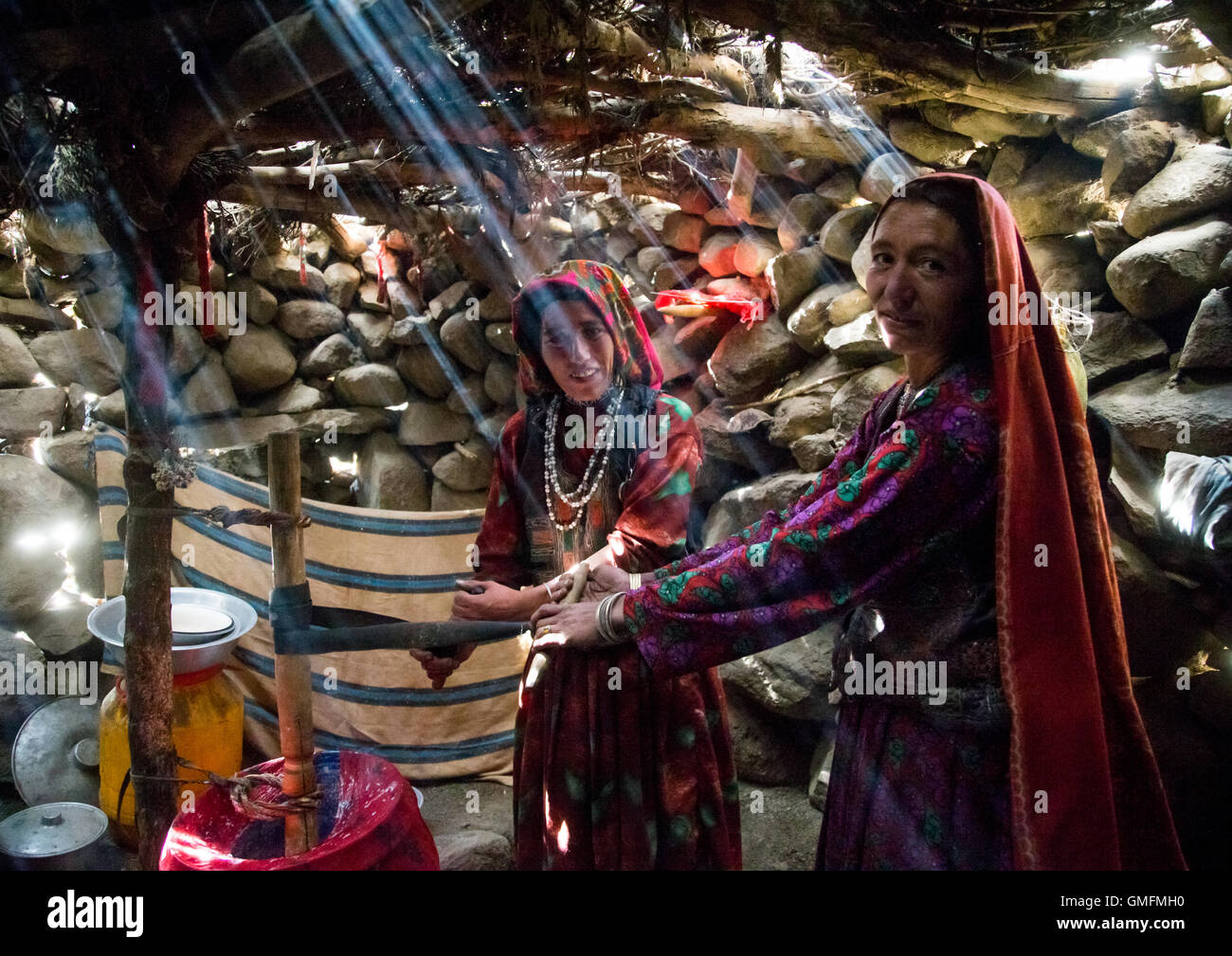 Wakhi nomad women making butter in the pamir mountains, Big pamir ...