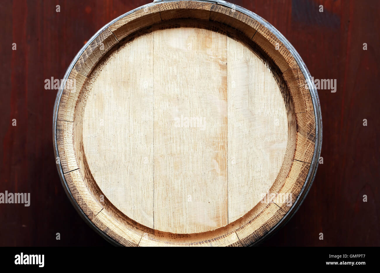 Farm concept. Closeup of oak barrel top. Nice wooden background Stock ...