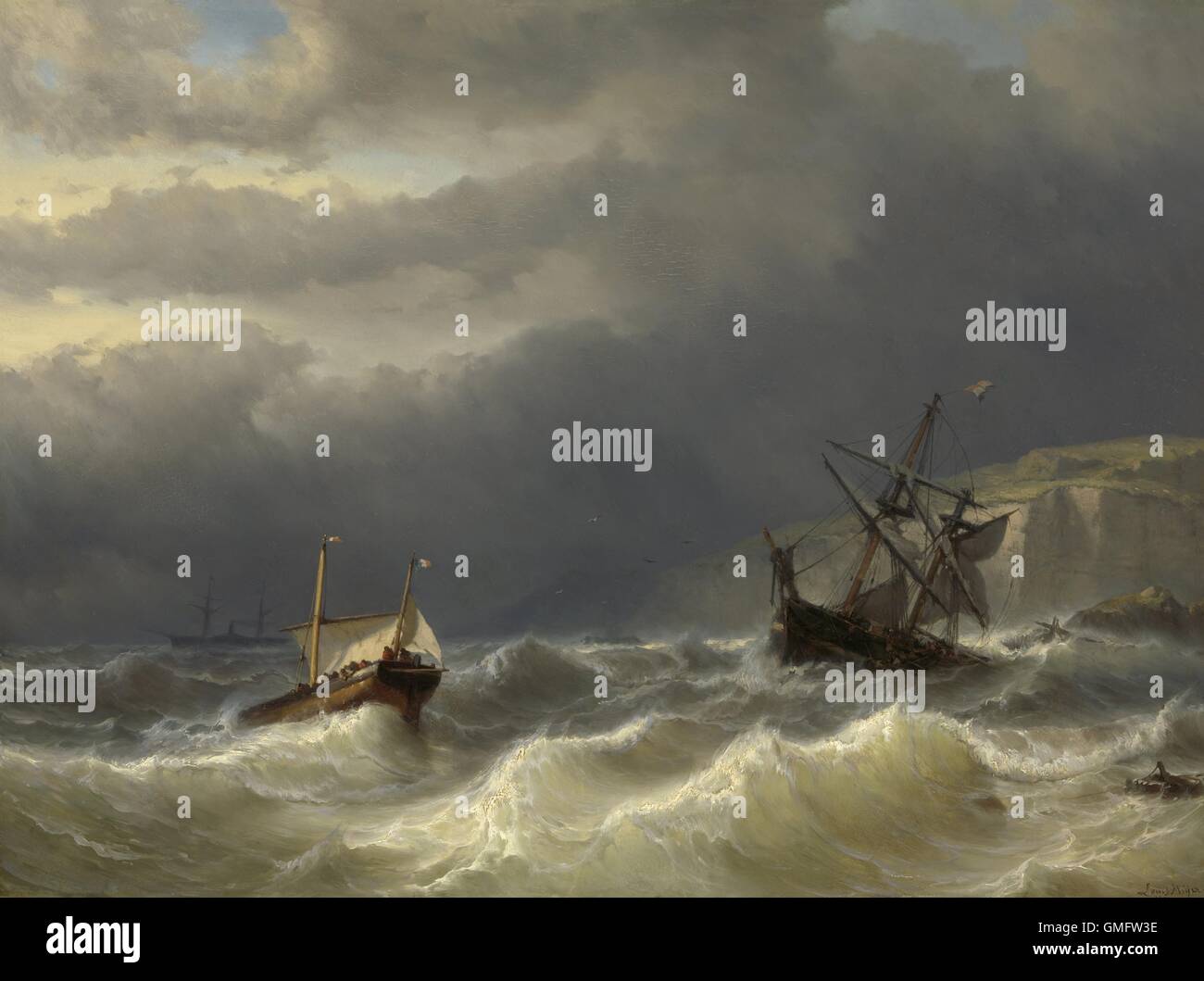 Storm in the Strait of Dover, by Louis Meijer, 1819-66, Dutch painting ...