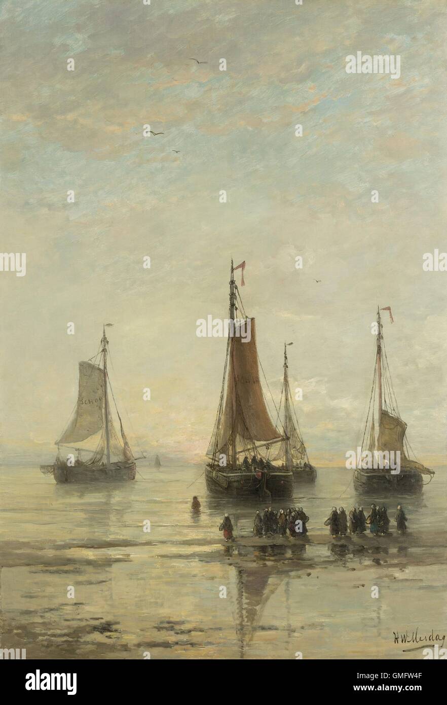 Bluff-Bowed Scheveningen Boats at Anchor, by Hendrik Willem Mesdag ...
