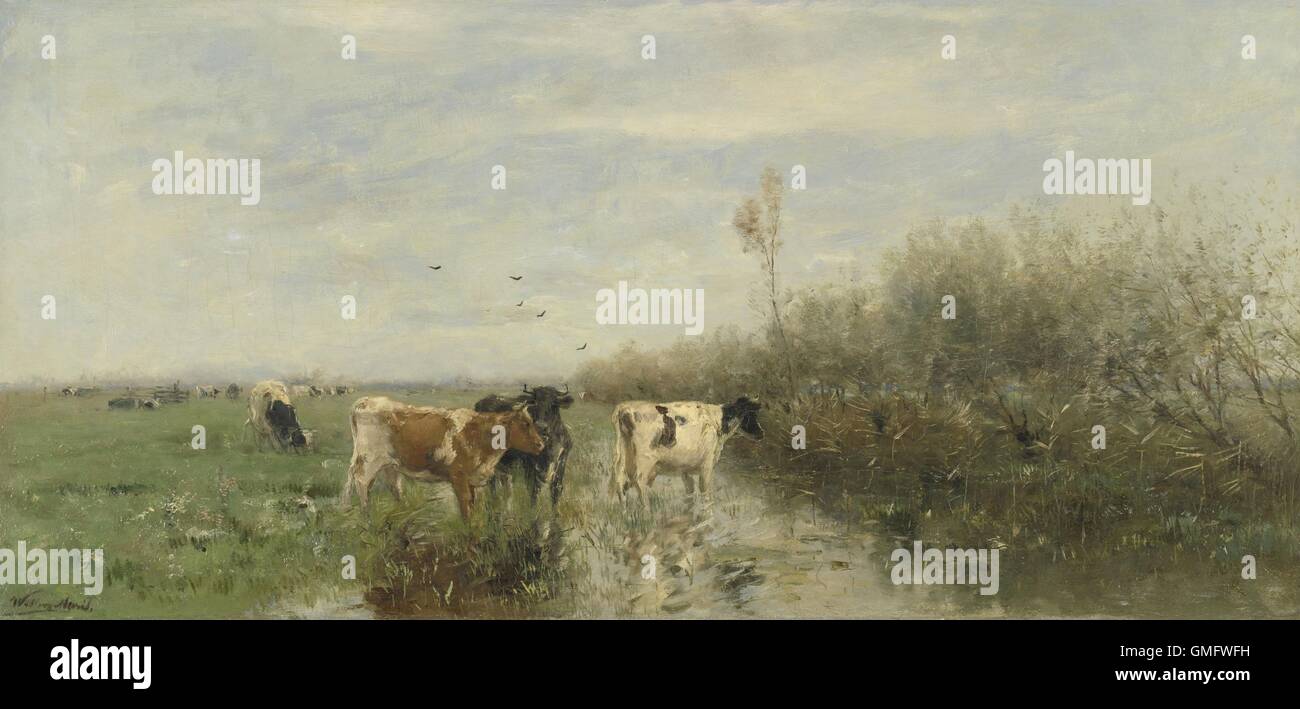 Cows in a Soggy Meadow, by Willem Maris, c. 1860-1900, Dutch painting ...