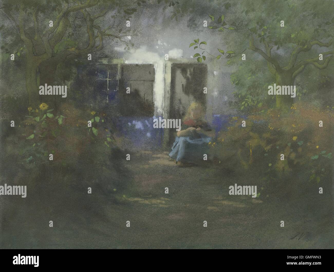 Idyll, by Jan Voerman, c. 1890-1930, Dutch painting, Watercolor on ...