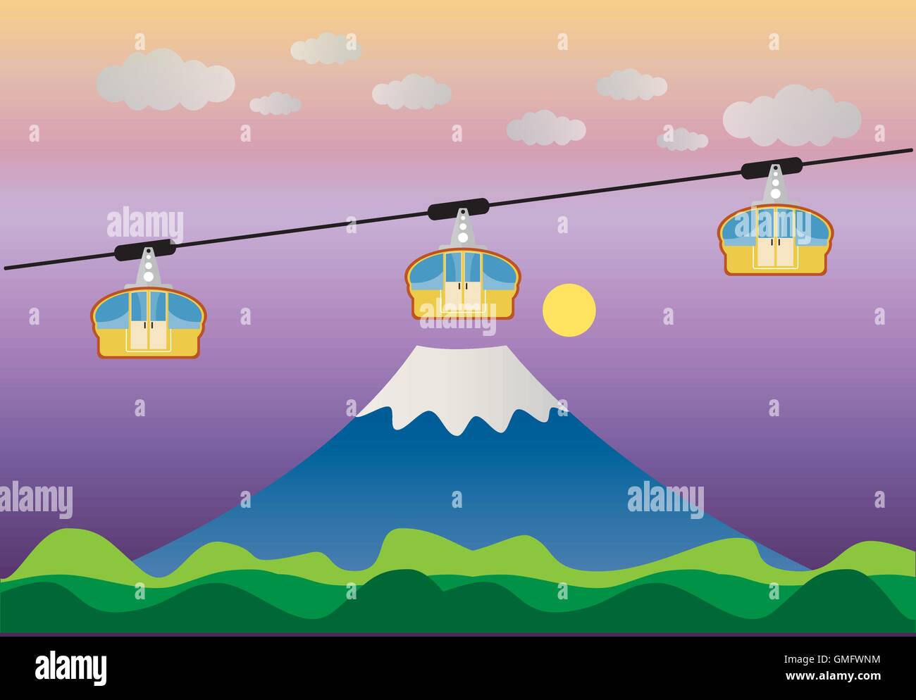 Transportation cable car with big mountain background Vector ...