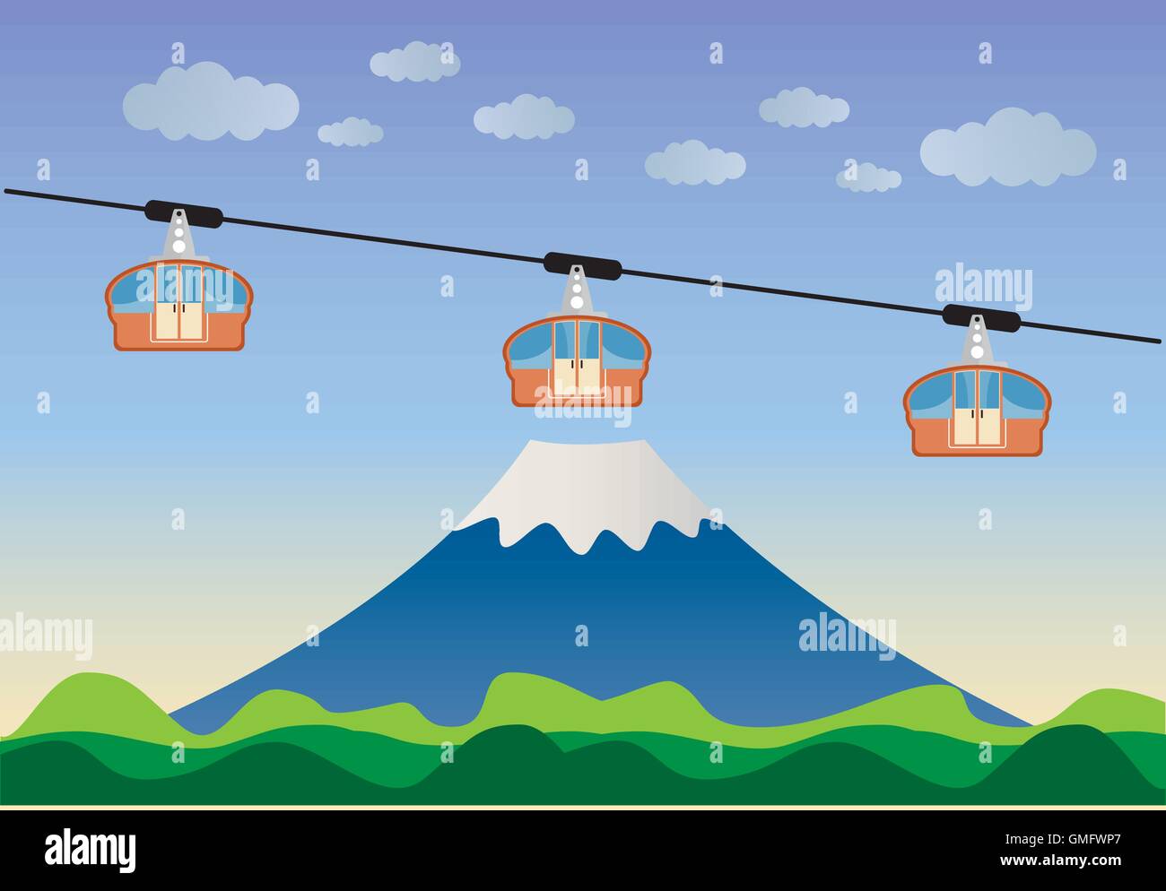 Transportation cable car with big mountain background Vector ...