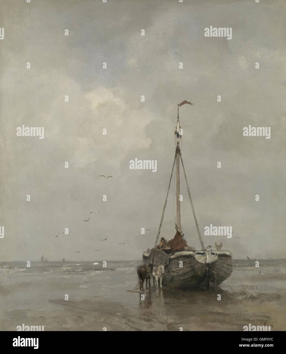 Bluff-bowed Fishing Boat on the Beach at Scheveningen, by Jacob Maris ...