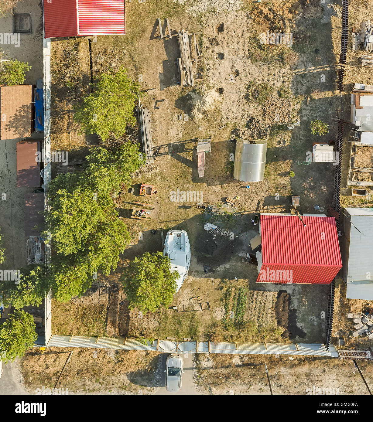 Aerial view on ground plot with cottage. Russia Stock Photo - Alamy