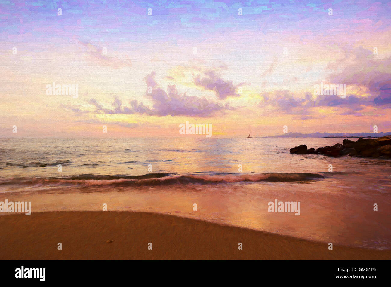 Ocean sunset is a soft pastel colored beach setting with a detailed ...